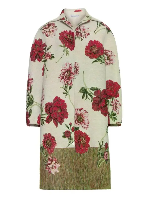 Oscar De La Renta Peony Unraveled Jacquard Coat - Neutrals
