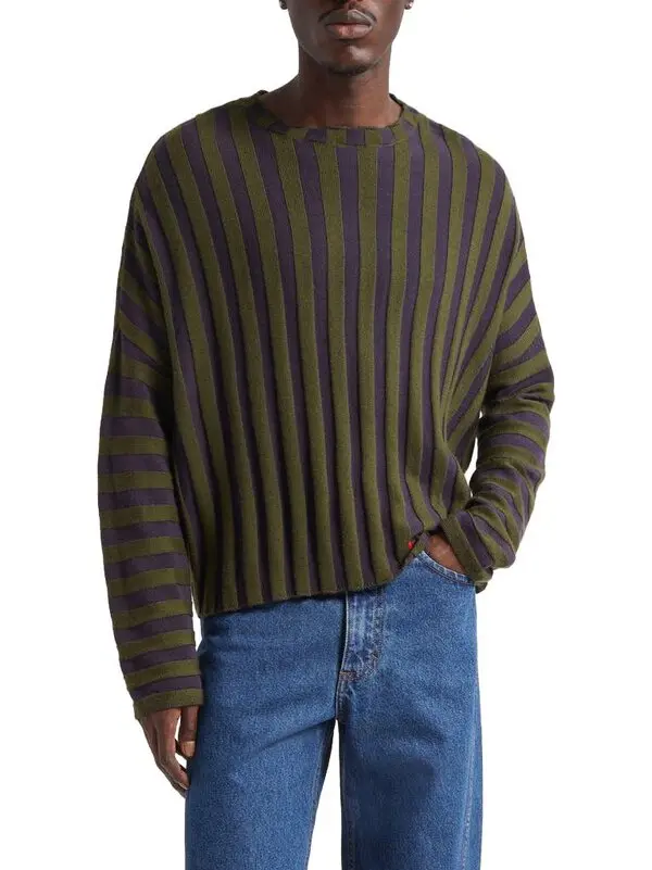 Eckhaus Latta Keyboard Stripe Wool Crewneck Sweater - Mallard