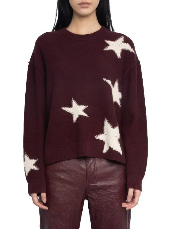 Zadig&Voltaire Mark Stars Cashmere Sweater - Burgundy