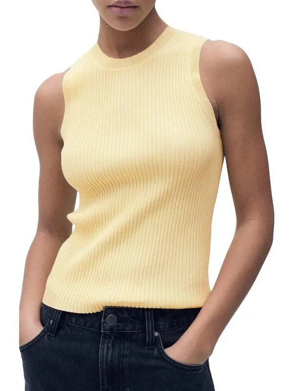 Mango Sleeveless Ribbed Sweater - Pastel Yellow