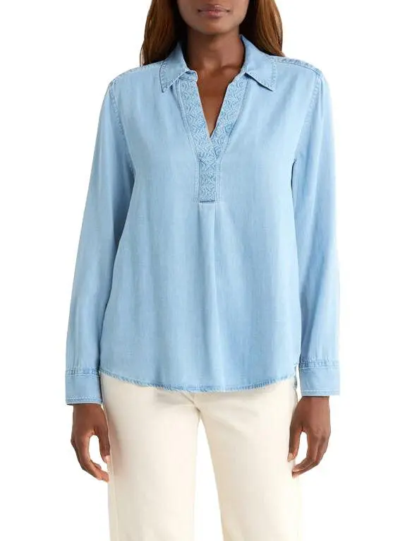 Tommy Bahama Chambray Popover Shirt - Light Indigo Wash