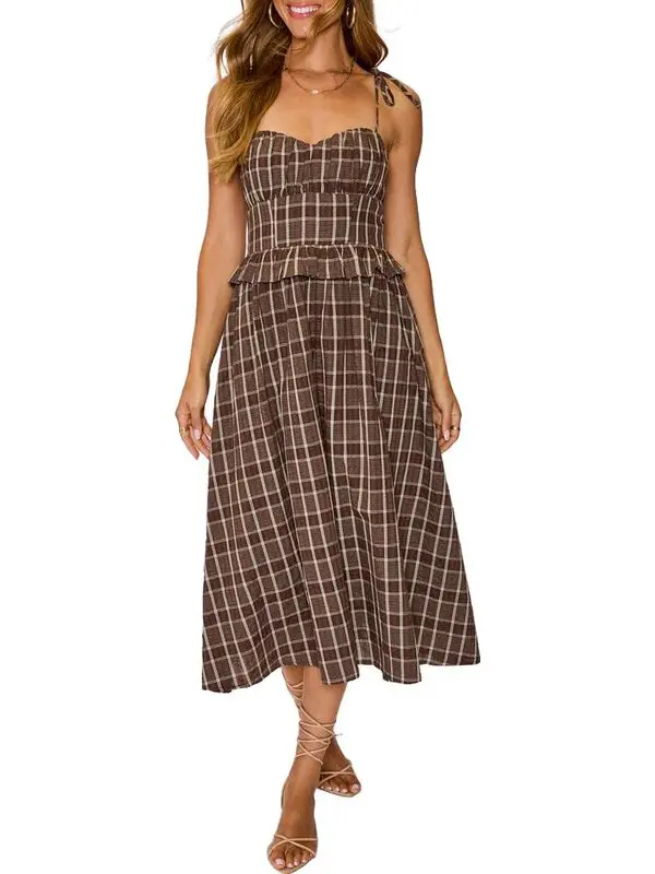 VICI Plaid Midi Dress - Brown