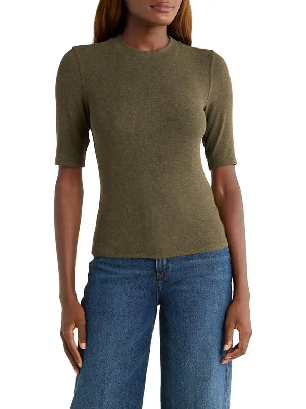 FRAME The Heathered Ribbed Crop T-shirt - Rich Military Heather