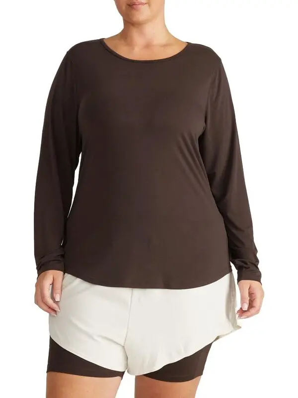 Universal Standard Mia Movement Long Sleeve Top - Darkest Brown
