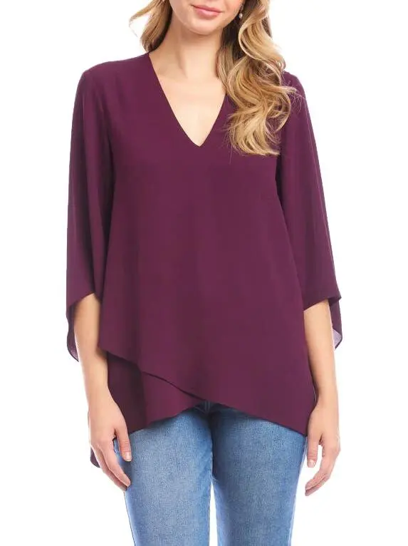 Karen Kane Crossover Hem Asymmetric Crepe Top - Eggplant