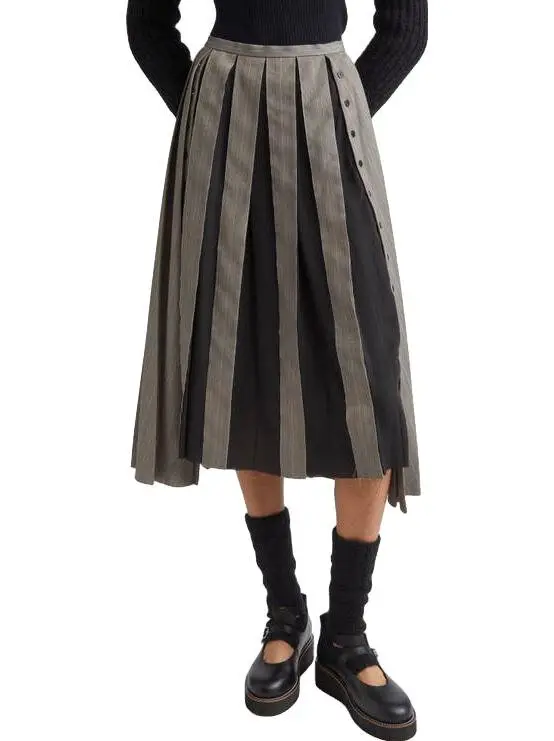 MERUERT TOLEGEN Pinstripe Pleated Midi Skirt - Grey