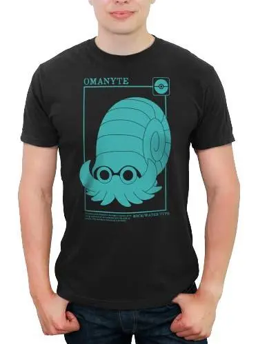 POKEMON Omanyte Rock Water Type Card Graphic T-shirt - Black