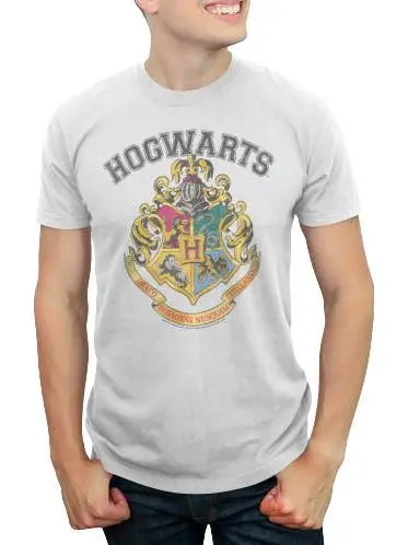 HARRY POTTER Distressed Collegiate Hogwarts Crest Graphic T-shirt - White
