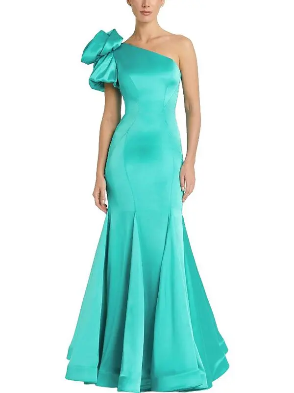 Mac Duggal Satin Mermaid One-shoulder Gown - Teal