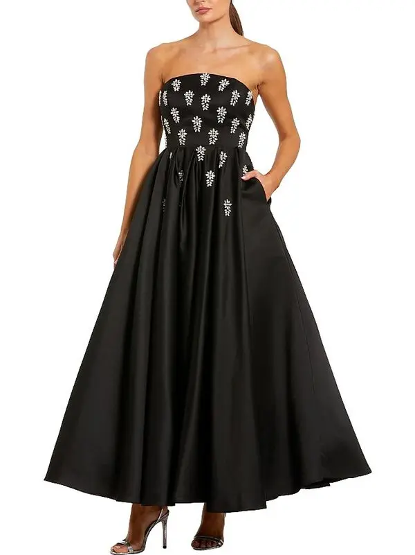 Mac Duggal Crystal Embellished Strapless A-line Dress - Black