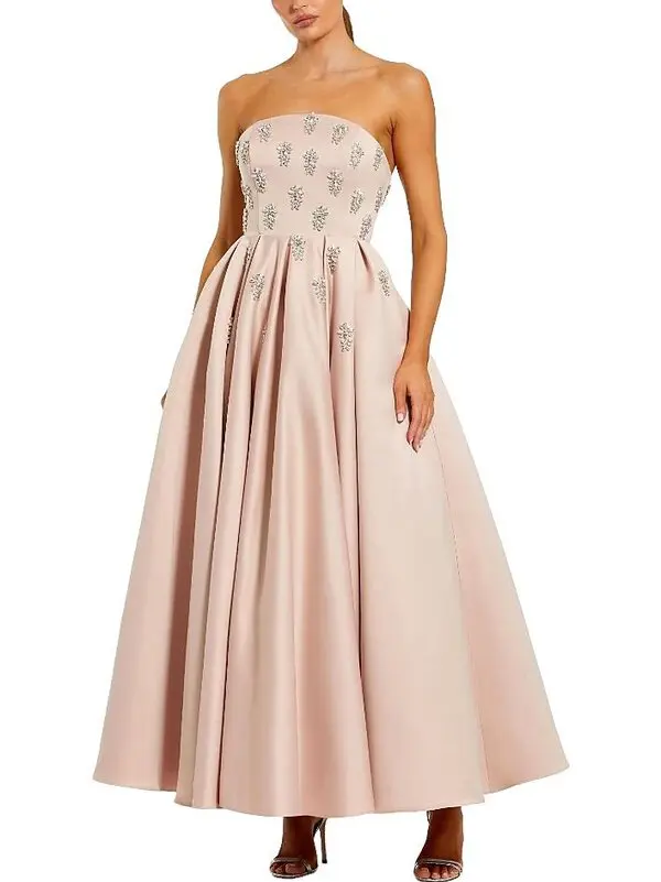 Mac Duggal Crystal Embellished Strapless A-line Dress - Blush