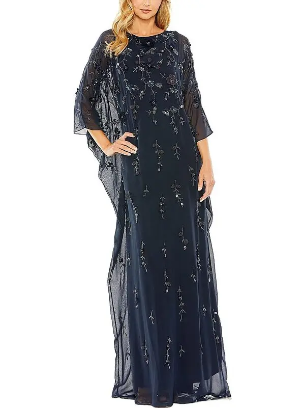 Mac Duggal Floral Embellished Caftan Gown - Midnight