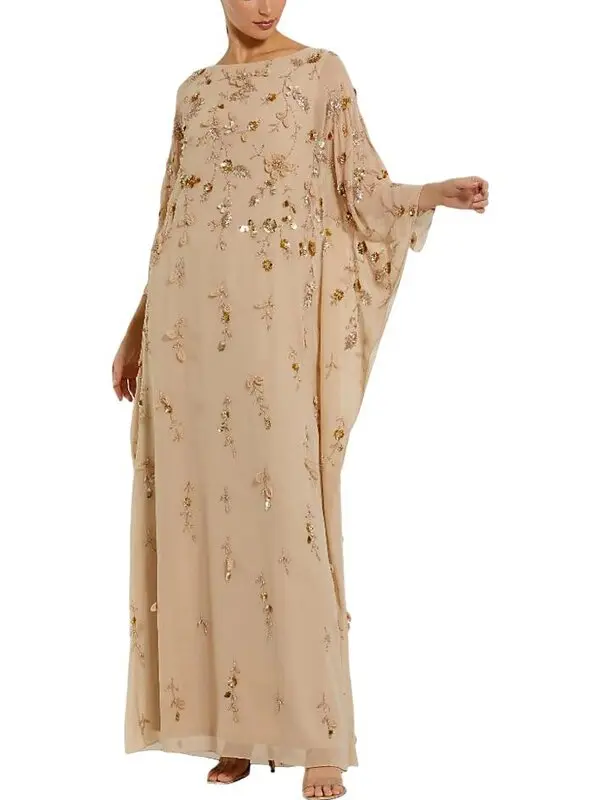 Mac Duggal Floral Embellished Trapeze Gown - Nude Gold