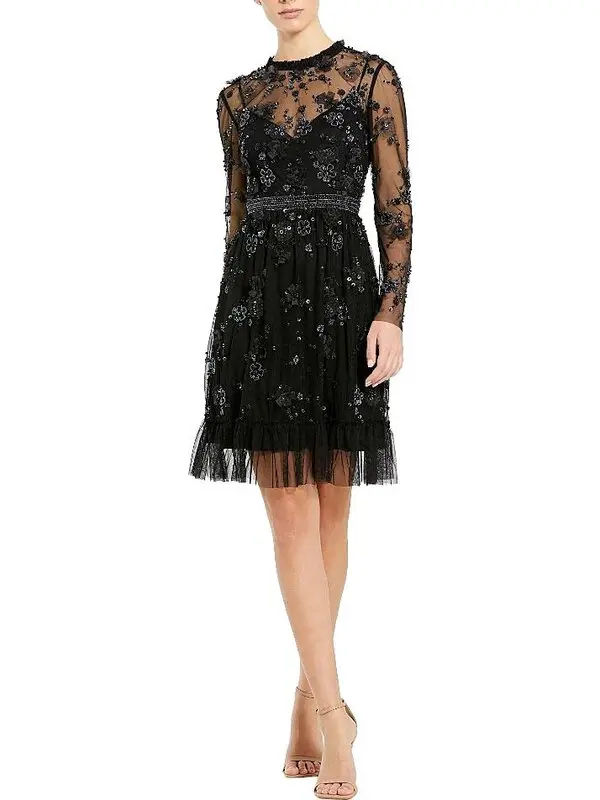 Mac Duggal Sheer Embellished Midi Dress - Black