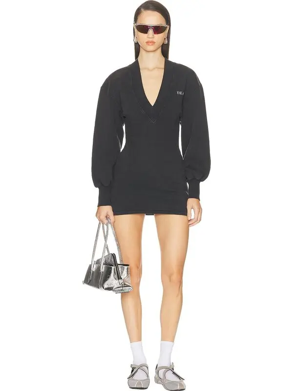 Attico Fleece Long Sleeve Mini Dress - Faded Black