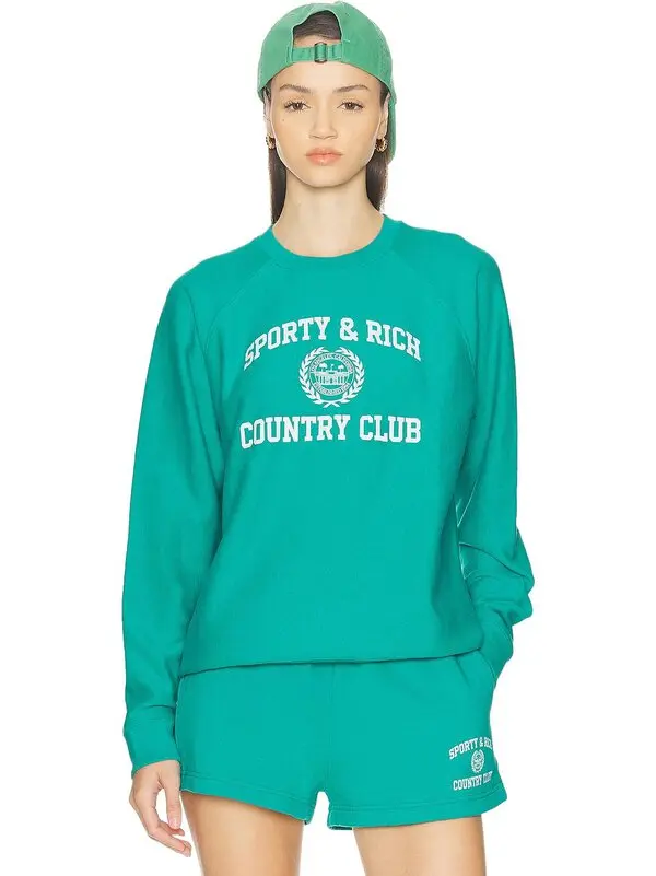 SPORTY & RICH Varsity Crest Soft Crewneck Sweatshirt - Spring Green