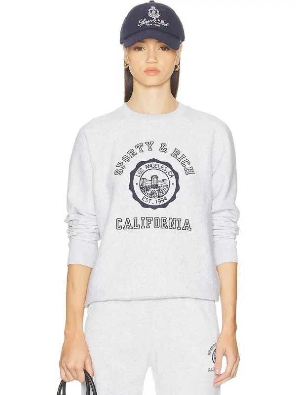 SPORTY & RICH California Emblem Crewneck Sweatshirt - Heather Gray