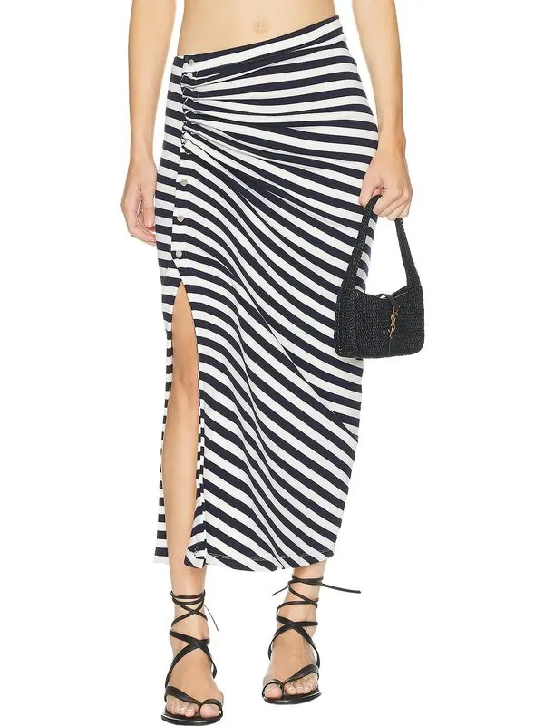Rabanne Striped Draped Midi Skirt - Navy & Cream