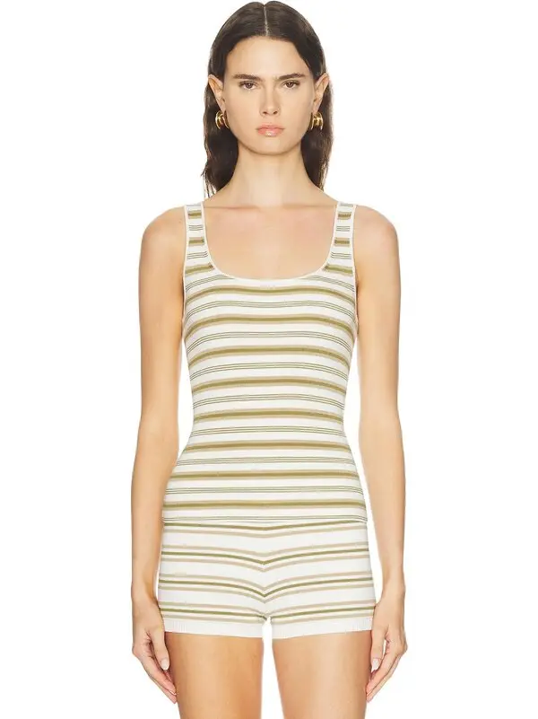 EAVES Cydnee Striped Knit Tank - Ivory & Olive Multi
