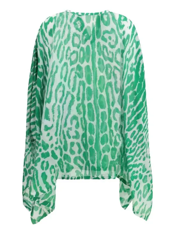 TOM FORD Leopard Print Silk Top - Green
