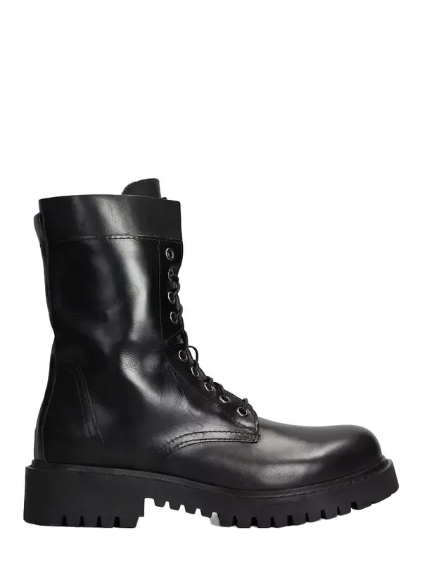 JULIE DEE Leather Combat Boots - Black