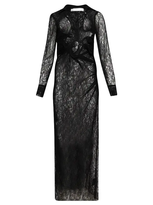 Christopher Esber Sheer Lace Venus Plunge Gown - Black