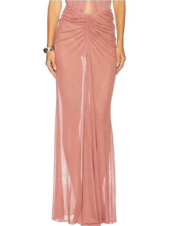 Lapointe Mesh Ruched Maxi Skirt - Clay