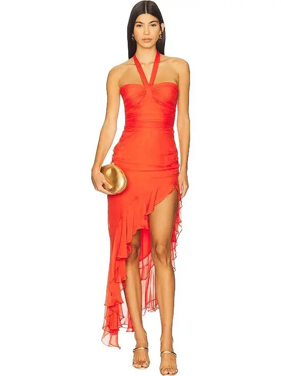 Amanda Uprichard Marabou Dress - Blood Orange