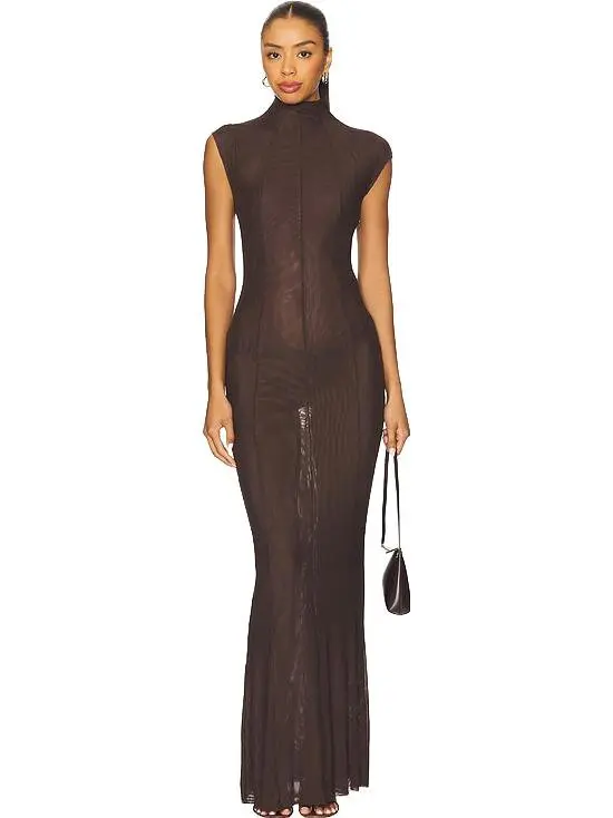 SEROYA Laissa Mesh Maxi Dress - Ash Brown