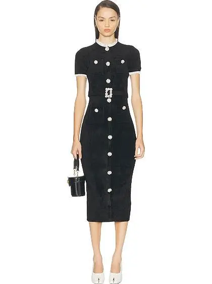 SELF-PORTRAIT Chenille Knit Midi Dress - Black