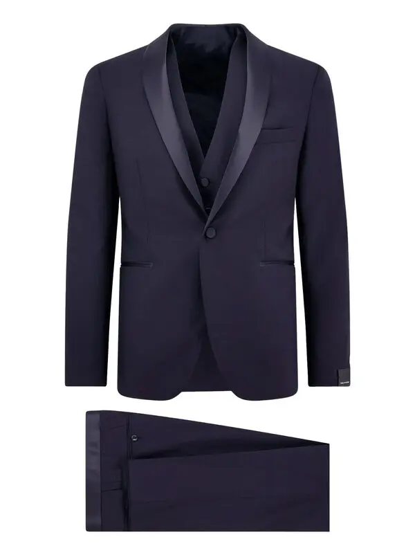Tagliatore Virgin Wool Tuxedo With Vest - Blue