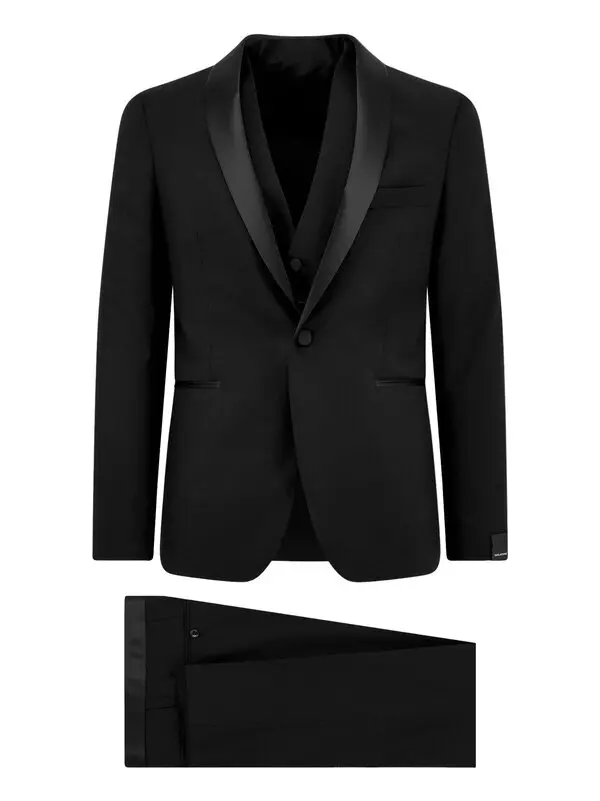 Tagliatore Virgin Wool Tuxedo With Vest - Black