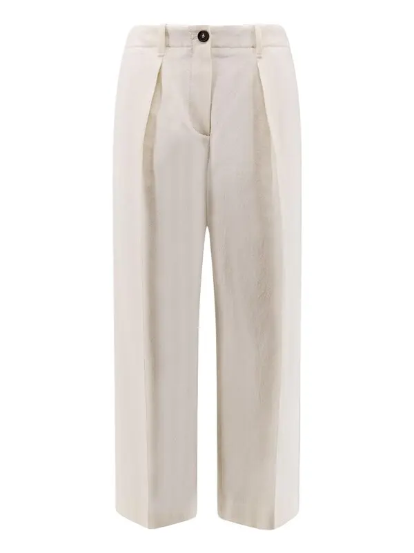 Brunello Cucinelli Cotton And Wool Trousers With Adjustable Drawstring - White
