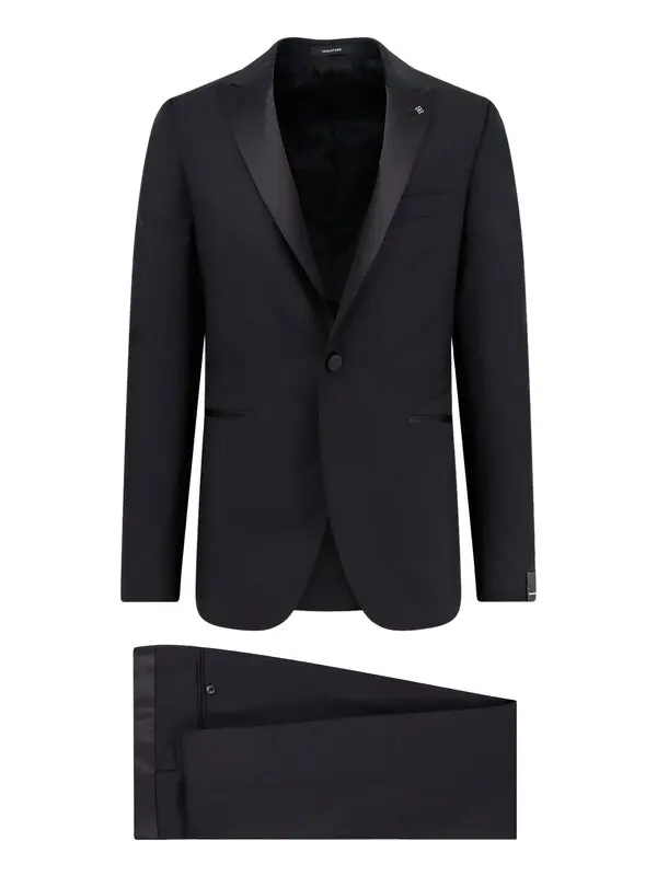 Tagliatore Virgin Wool Tuxedo With Iconic Brooch - Black