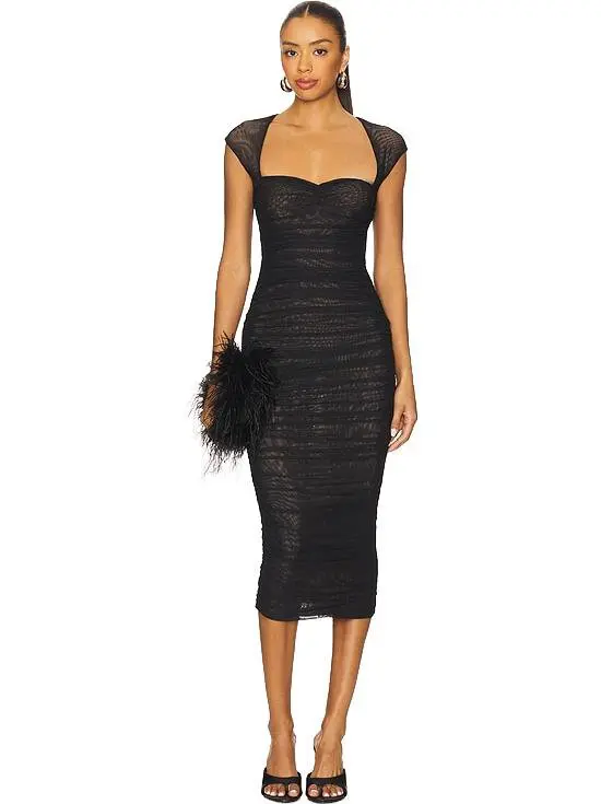 SEROYA Kylie Mesh Midi Dress - Black