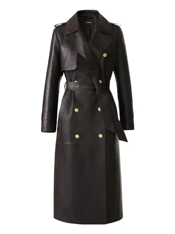 Mackage Gael-nv Croc-embossed Leather Trench Coat - Coffee