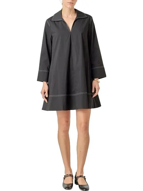 English Factory Contrast Stitch Mini Shirtdress - Black