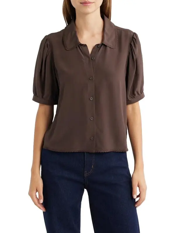 FRAME The Prim Silk Shirt - Coffee