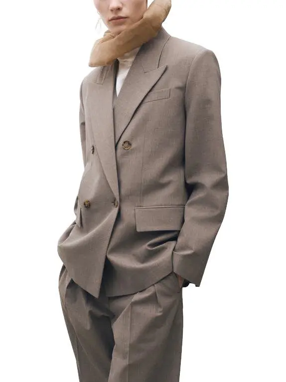 Mango Double Breasted Suit Jacket - Medium Brown