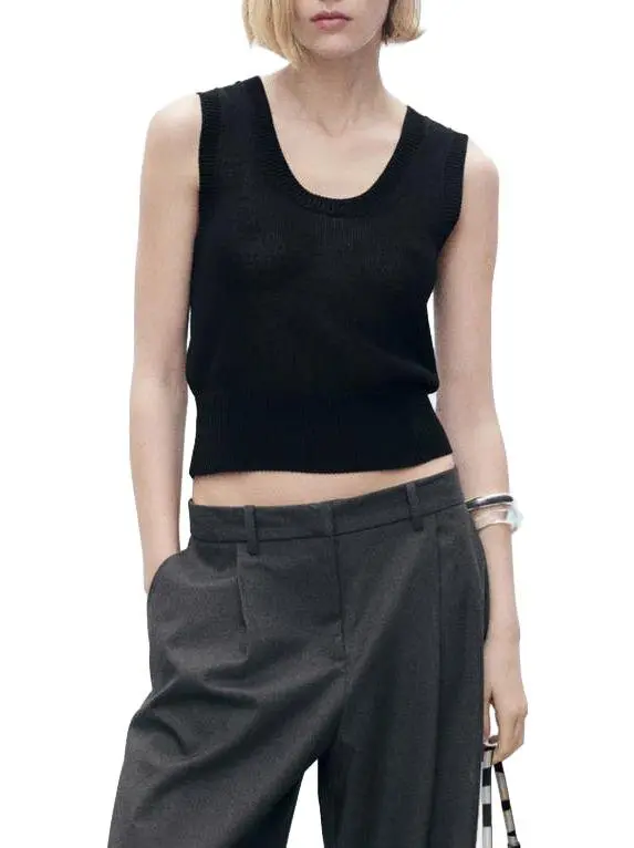 Mango Scoop Neck Cotton-blend Sweater Tank - Black