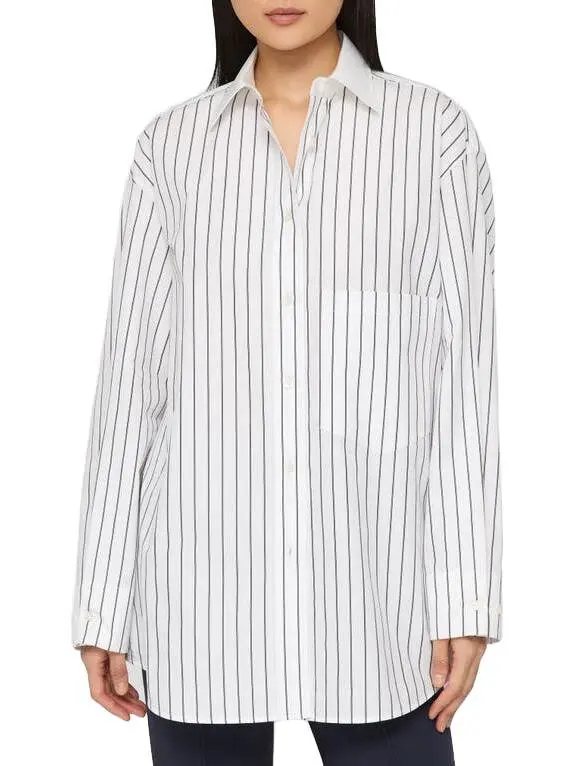 Lafayette 148 New York Oversized Striped Cotton Poplin Shirt - Bluebell Multi