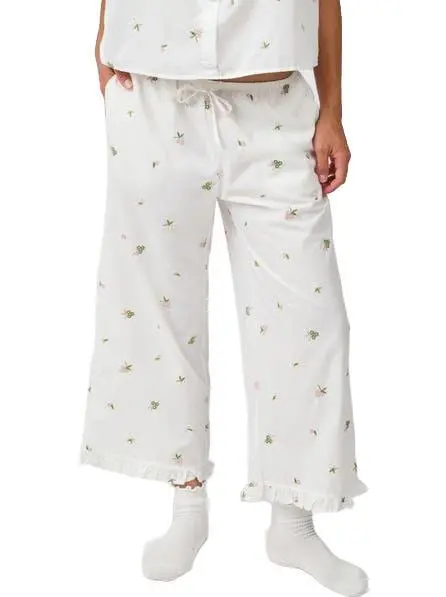 WeWoreWhat Ruffle Hem Cropped Pants - Ivory