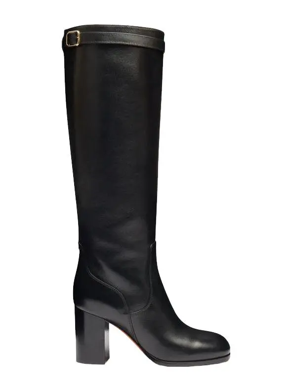 Santoni Leather High-heel Boots - Black