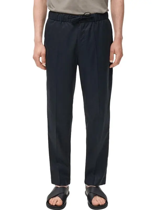 Mango Slim Fit Drawstring Waist Trousers - Navy