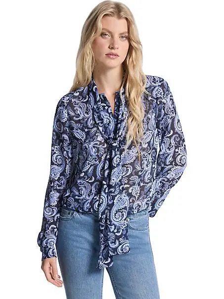 Michael Kors Paisley Print Georgette Tie-neck Blouse - Blue