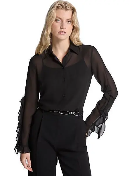 Michael Kors Ruffled Georgette Blouse - Black