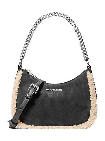 Michael Kors Jet Set Small Suede And Faux Shearling Convertible Crossbody Bag - Black