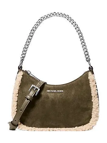 Michael Kors Jet Set Small Suede And Faux Shearling Convertible Crossbody Bag - Green
