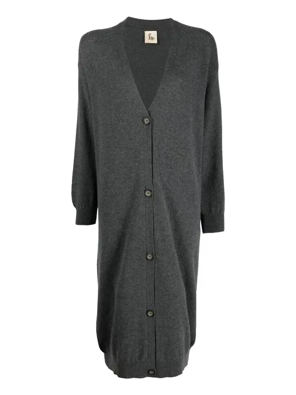 PAULA V-neck Cashmere Cardigan Coat - Grey