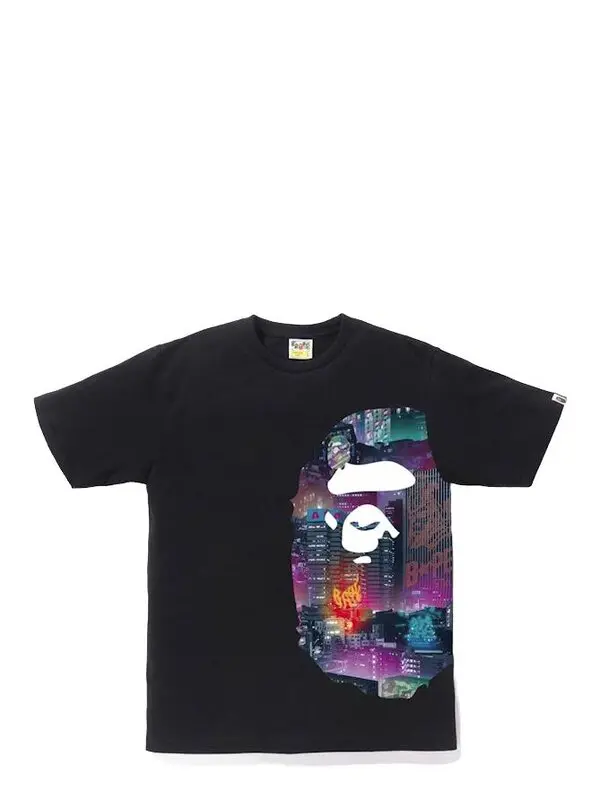 A BATHING APE Neon Tokyo Side Big Ape Head Tee Shirt - Black